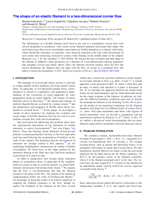 (PDF) The shape of an elastic filament in a two-dimensional corner flow