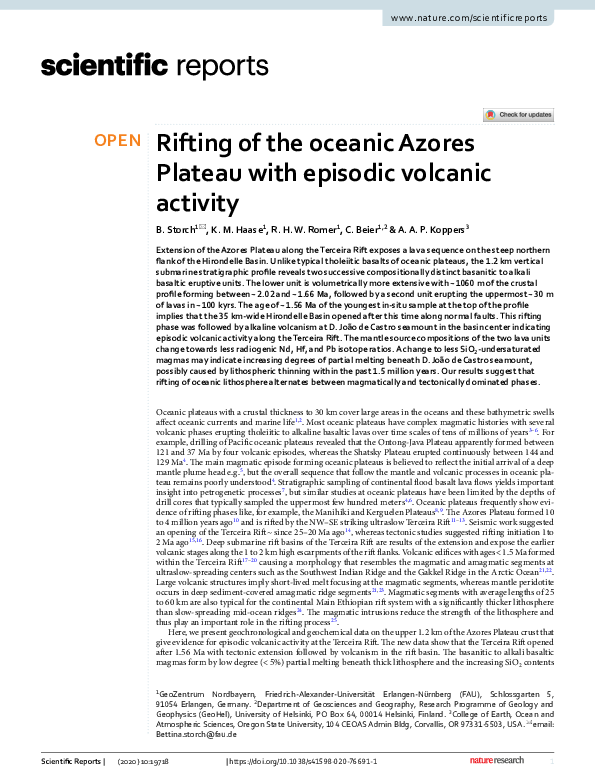 (PDF) Rifting of the oceanic Azores Plateau with episodic volcanic activity