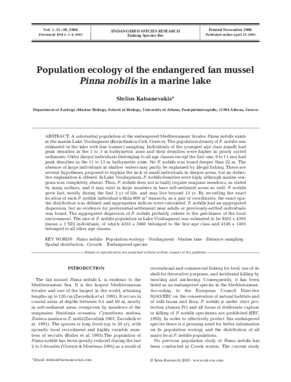 (PDF) Population ecology of the endangered fan mussel Pinna nobilis in ...