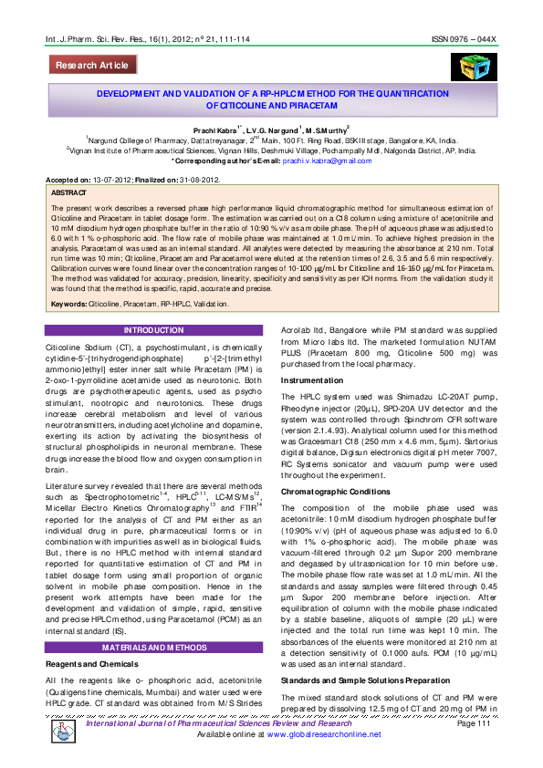 Pdf Development And Validation Of A Rp Hplc Method For The Quantification Of Citicoline And