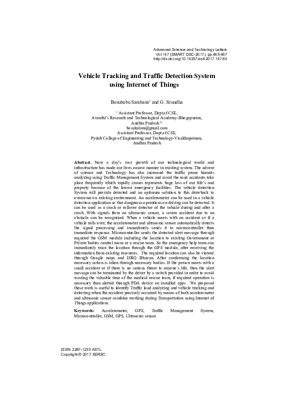 Pdf Vehicle Tracking And Traffic Detection System Using Internet Of