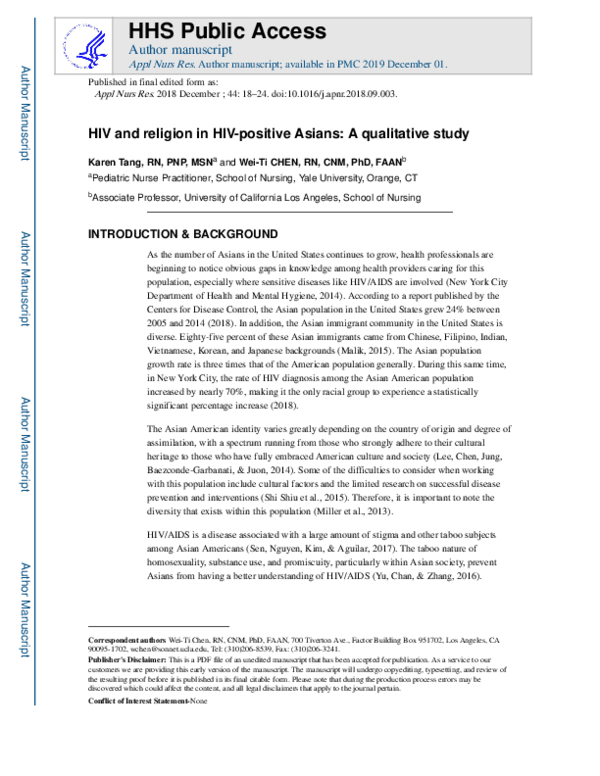 (PDF) HIV and religion in HIV-infected Asians and their families: A ...