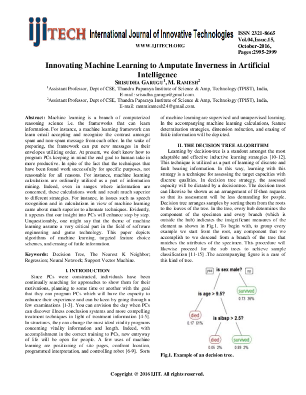 (PDF) Innovating Machine Learning to Amputate Inverness in Artificial Intelligence