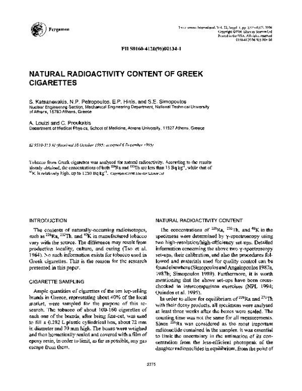 (PDF) Natural radioactivity content of Greek cigarettes
