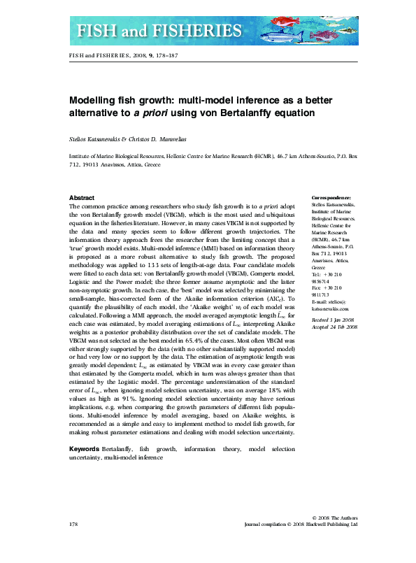 (PDF) Modelling fish growth: multi-model inference as a better ...