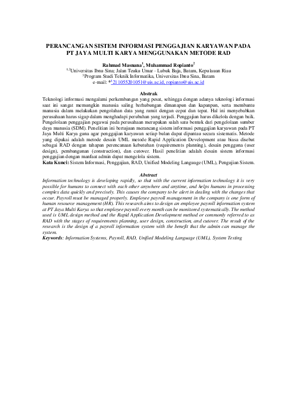 (PDF) PERANCANGAN SISTEM INFORMASI PENGGAJIAN KARYAWAN PADA PT JAYA MULTI KARYA MENGGUNAKAN ...