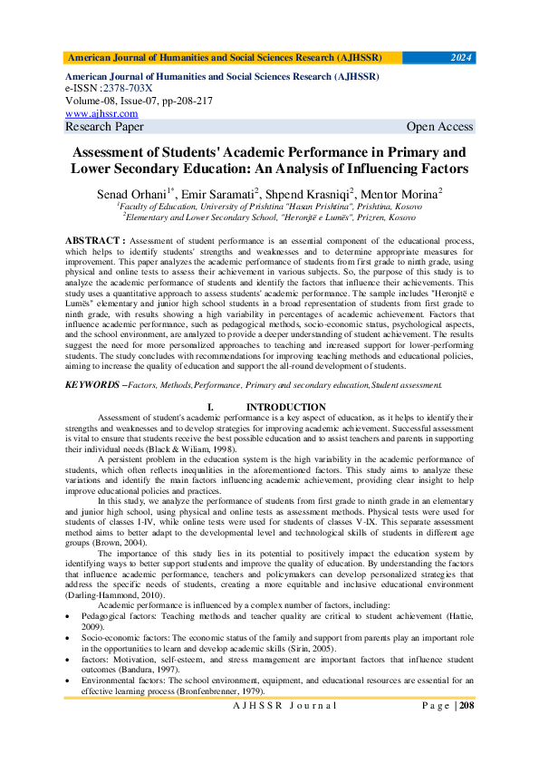 (PDF) Assessment of Students' Academic Performance in Primary and Lower ...
