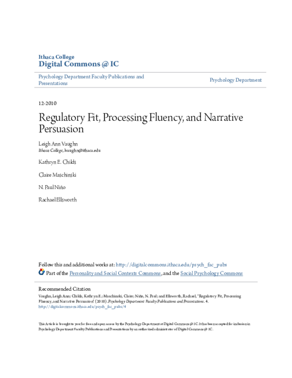 (PDF) Regulatory Fit, Processing Fluency, and Narrative Persuasion