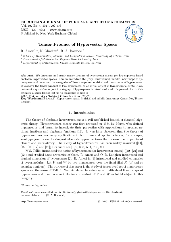 (PDF) Tensor Product of Hypervector Spaces