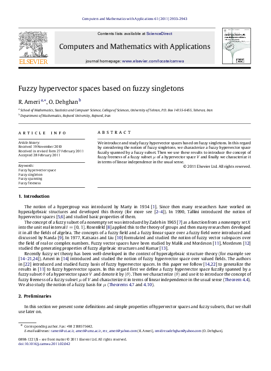 (PDF) Fuzzy hypervector spaces based on fuzzy singletons