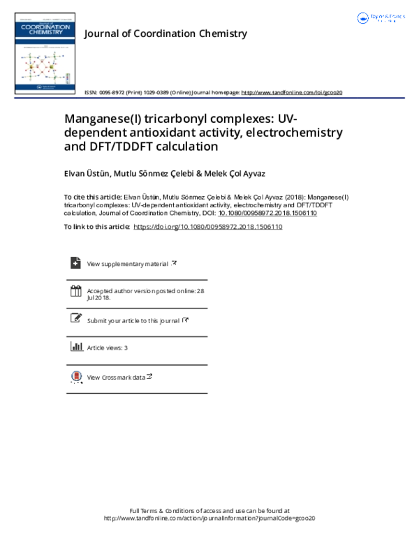 (PDF) Manganese(I) tricarbonyl complexes: UV-dependent antioxidant activity, electrochemistry ...