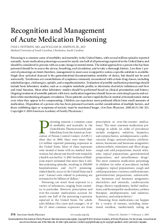 (PDF) Recognition and management of acute medication poisoning