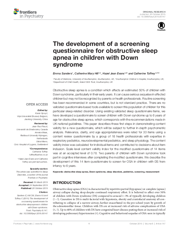 (PDF) The Development of a Screening Questionnaire for Obstructive ...