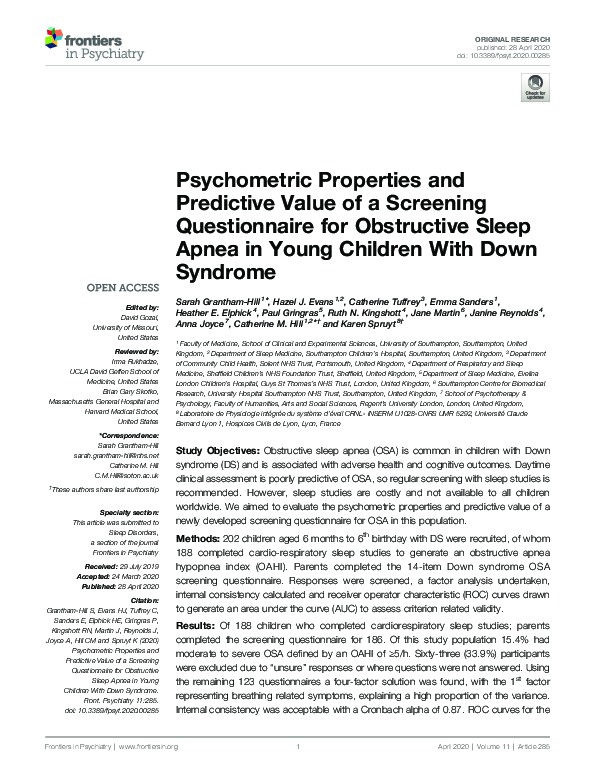 (PDF) Psychometric Properties and Predictive Value of a Screening ...