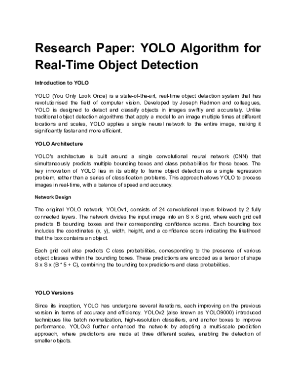 (PDF) YOLO Algorithm for Real-Time Object Detection