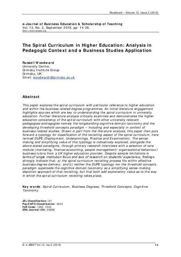 (PDF) The Spiral Curriculum in Higher Education: Analysis in Pedagogic ...