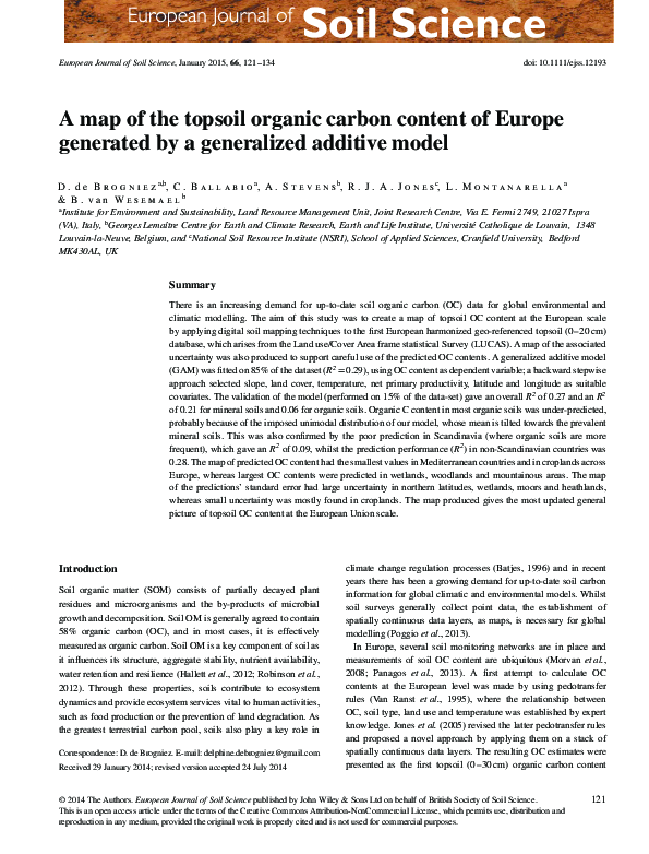 (PDF) A map of the topsoil organic carbon content of Europe generated by a generalized additive ...