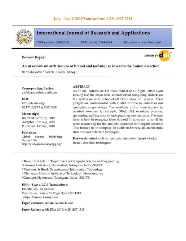 Pdf An Overview On Architecture Of Botnet And Techniques Towards The