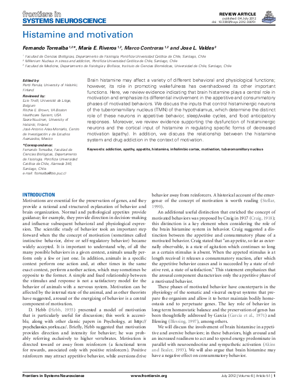 (PDF) Histamine and motivation