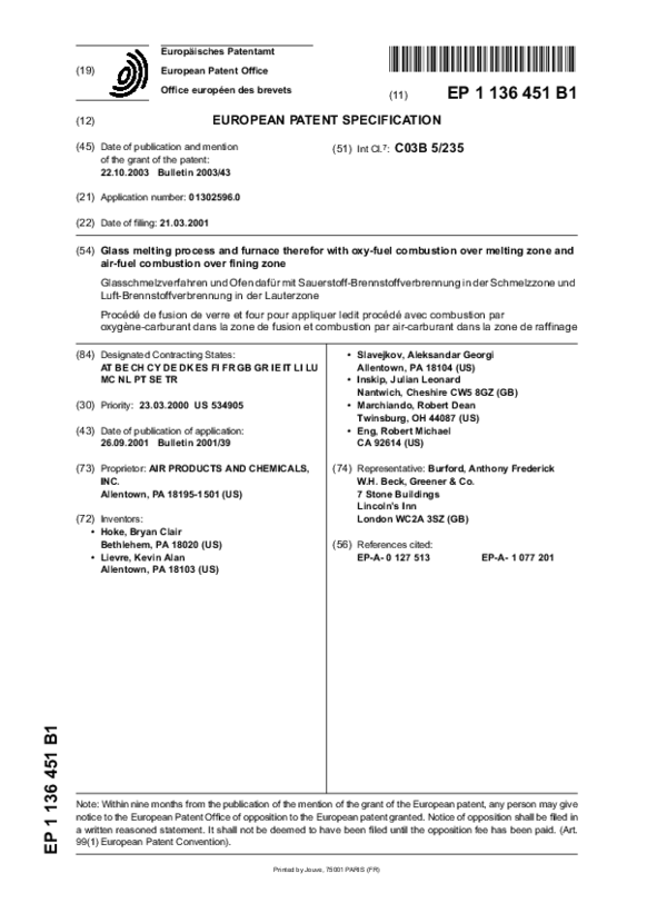 (PDF) Glass melting process and furnace therefor with oxy-fuel ...