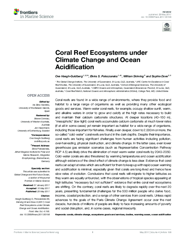 (PDF) Coral Reef Ecosystems under Climate Change and Ocean Acidification
