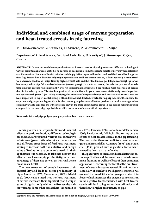 (PDF) Individual and combined usage of enzyme preparation and heat ...
