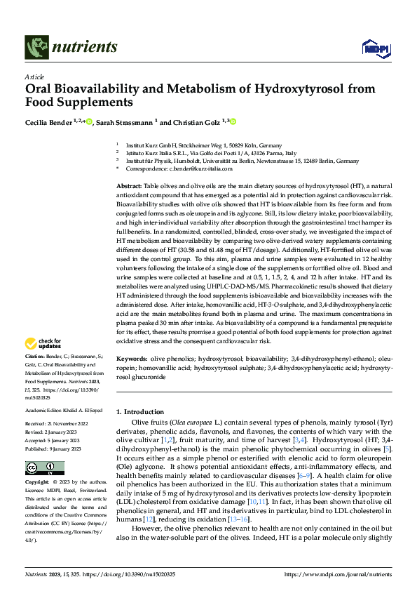 (PDF) Oral Bioavailability and Metabolism of Hydroxytyrosol from Food ...