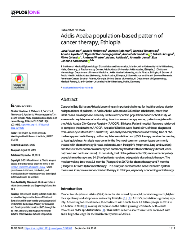 (PDF) Addis Ababa population-based pattern of cancer therapy, Ethiopia