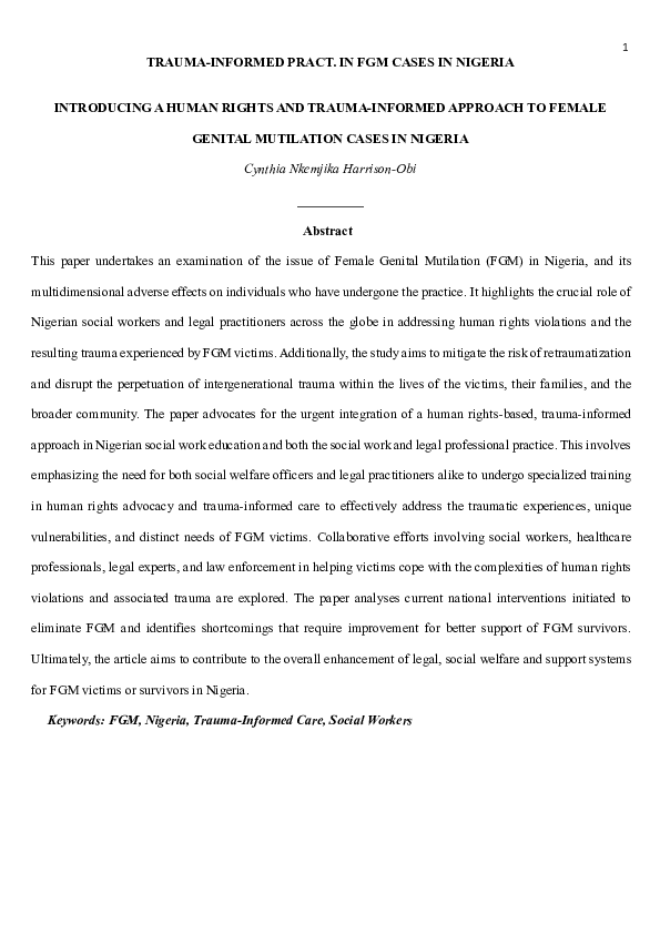 (PDF) INTRODUCING A HUMAN RIGHTS AND TRAUMA-INFORMED APPROACH TO FEMALE GENITAL MUTILATION CASES ...