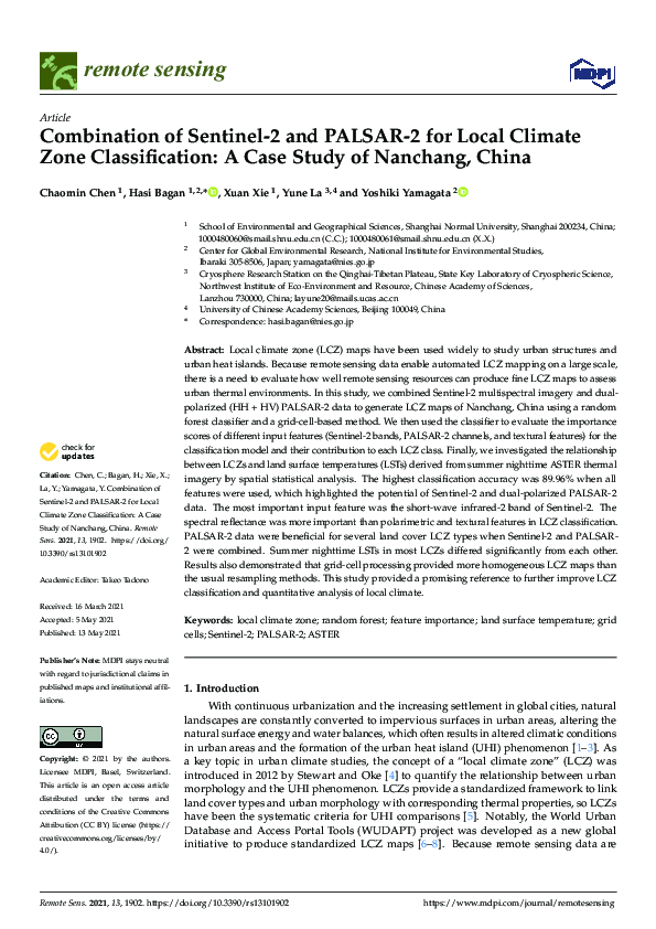 (PDF) Combination of Sentinel-2 and PALSAR-2 for Local Climate Zone Classification: A Case Study ...