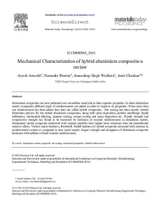 (PDF) Mechanical Characterization of hybrid aluminium composite-a review