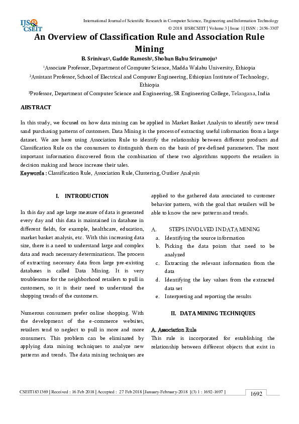 (PDF) An Overview of Classification Rule and Association Rule Mining (PDF) An Overview of Classification Rule and Association Rule Mining