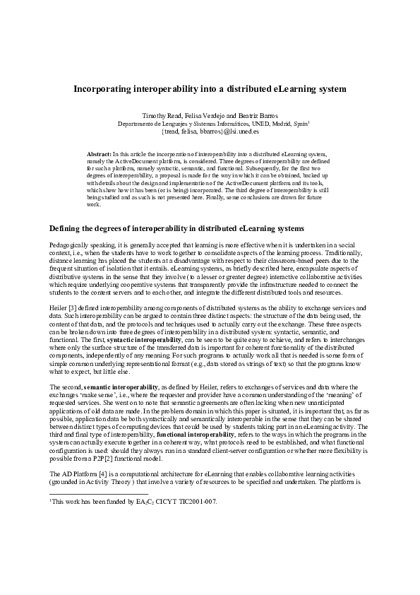 (PDF) Incorporating interoperability into a distributed eLearning system