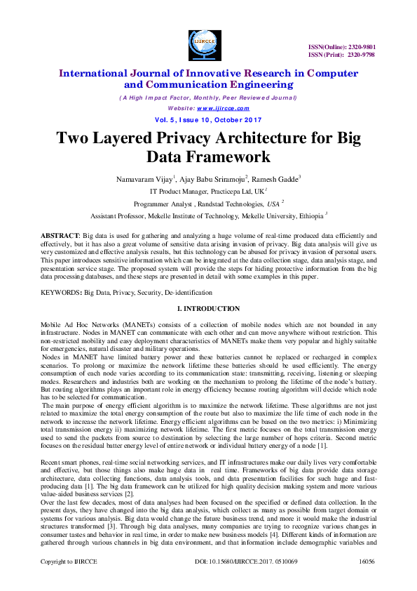 (PDF) Two Layered Privacy Architecture for Big Data Framework