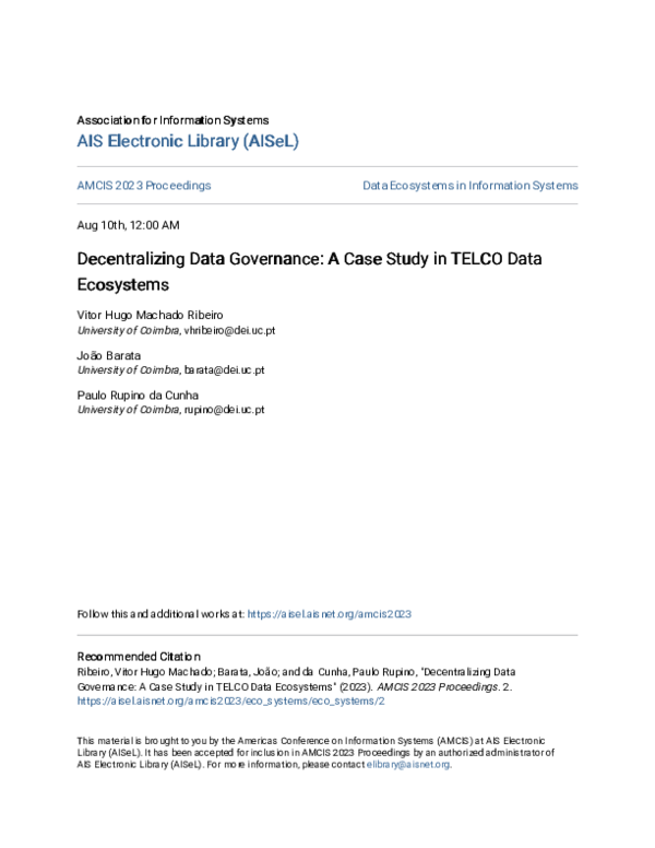 (PDF) Decentralizing Data Governance: A Case Study in TELCO Data Ecosystems Completed Research