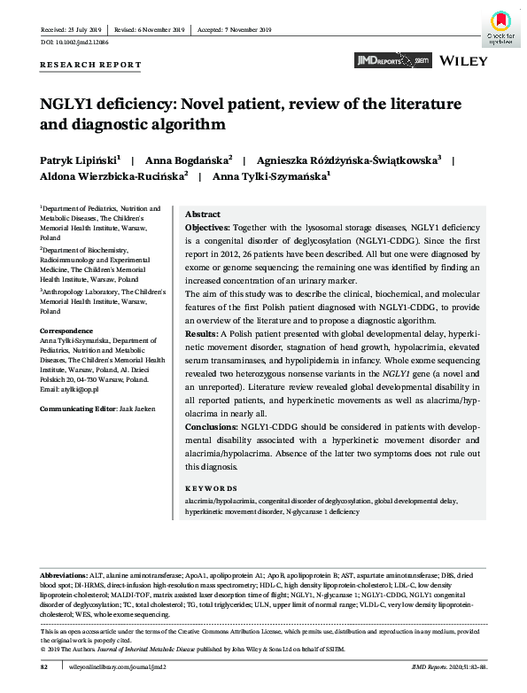 (PDF) NGLY1 deficiency: Novel patient, review of the literature and ...