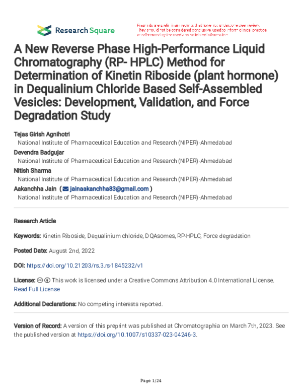 (PDF) A New Reverse Phase High-Performance Liquid Chromatography (RP-HPLC) Method for ...