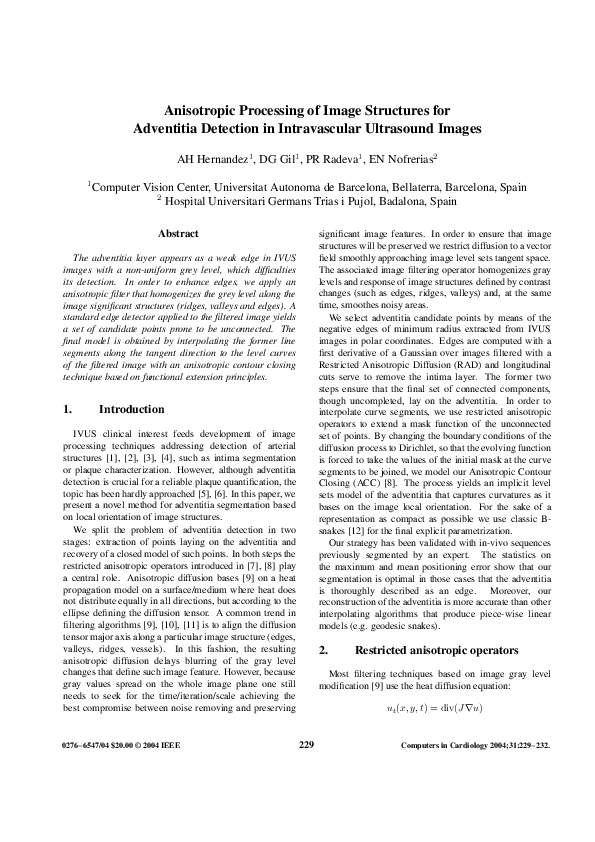 Pdf Anisotropic Processing Of Image Structures For Adventitia Detection In Intravascular