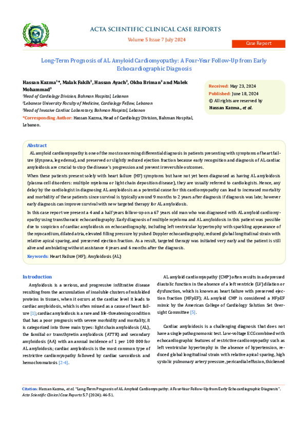 (PDF) Long-Term Prognosis of AL Amyloid Cardiomyopathy: A Four-Year ...