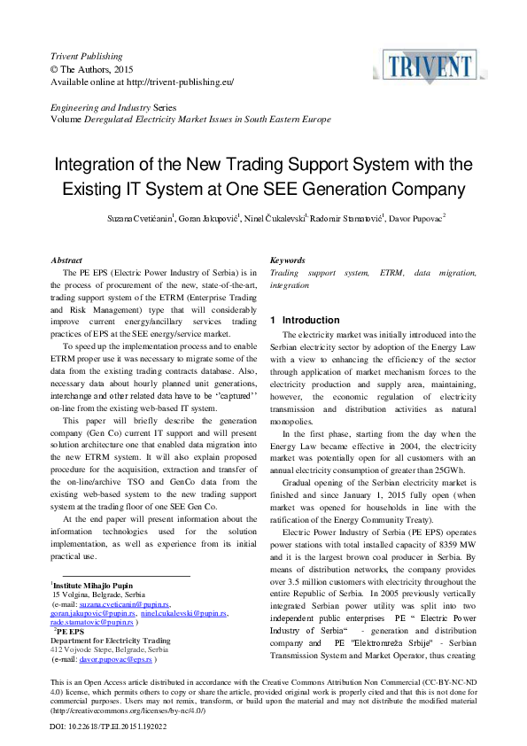(PDF) Integration of the New Trading Support System with the Existing ...