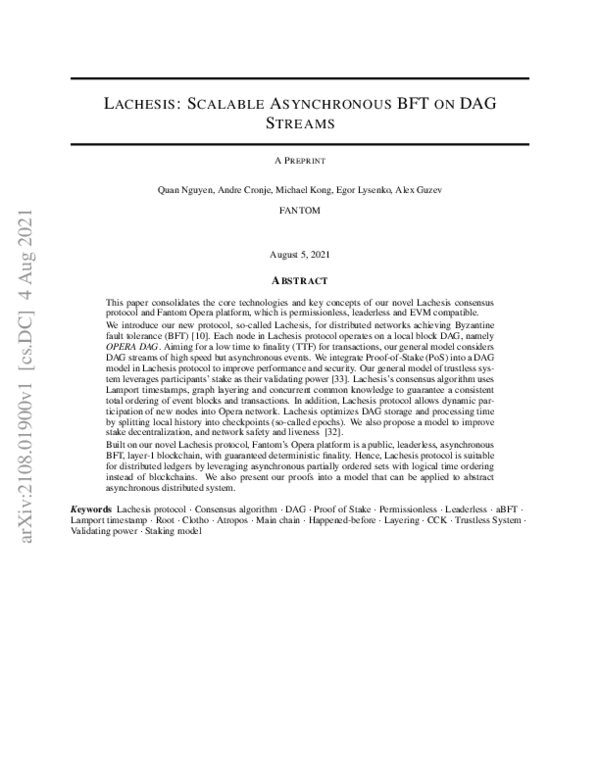 (PDF) Lachesis: Scalable Asynchronous BFT on DAG Streams
