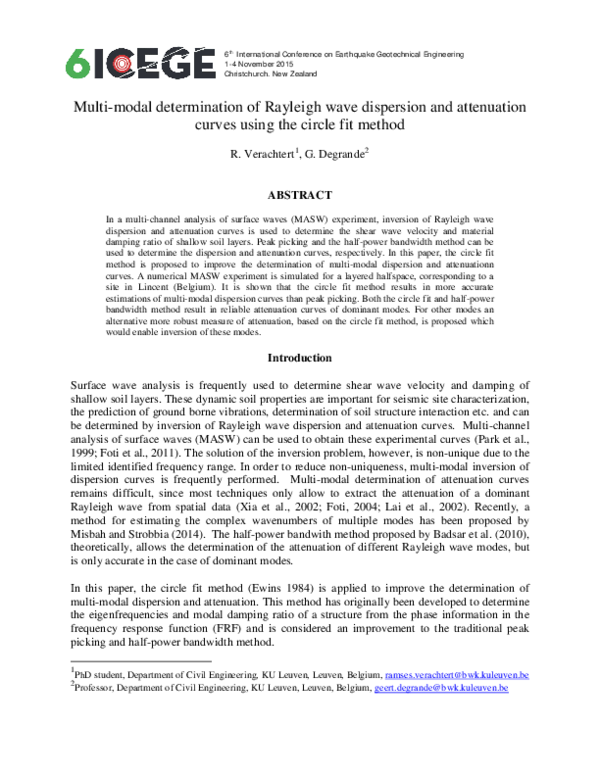 (PDF) Multi-modal Determination of Rayleigh Wave Dispersion and Attenuation Curves Using the ...