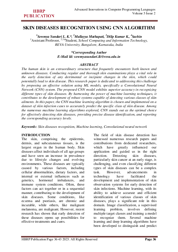 Pdf Skin Diseases Recognition Using Cnn Algorithm