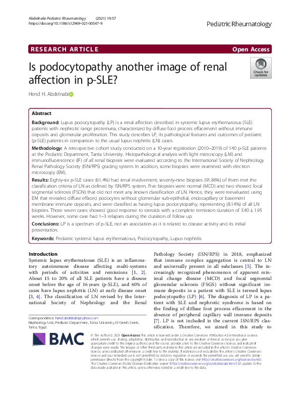 (PDF) Is podocytopathy another image of renal affection in p-SLE?
