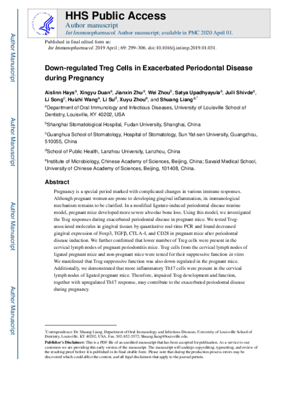(PDF) Down-regulated Treg cells in exacerbated periodontal disease ...