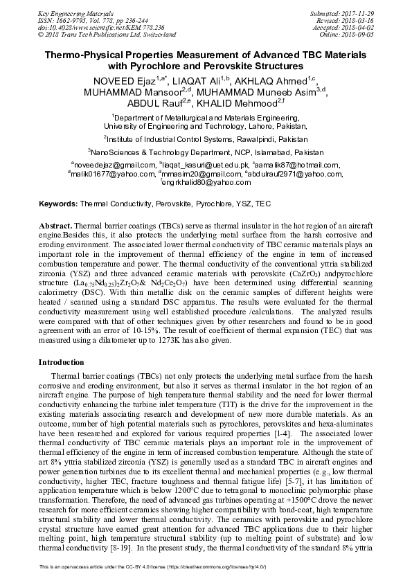 (PDF) Thermo-Physical Properties Measurement of Advanced TBC Materials ...