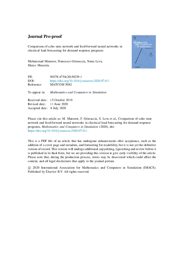 (PDF) Comparison of echo state network and feed-forward neural networks in electrical load ...