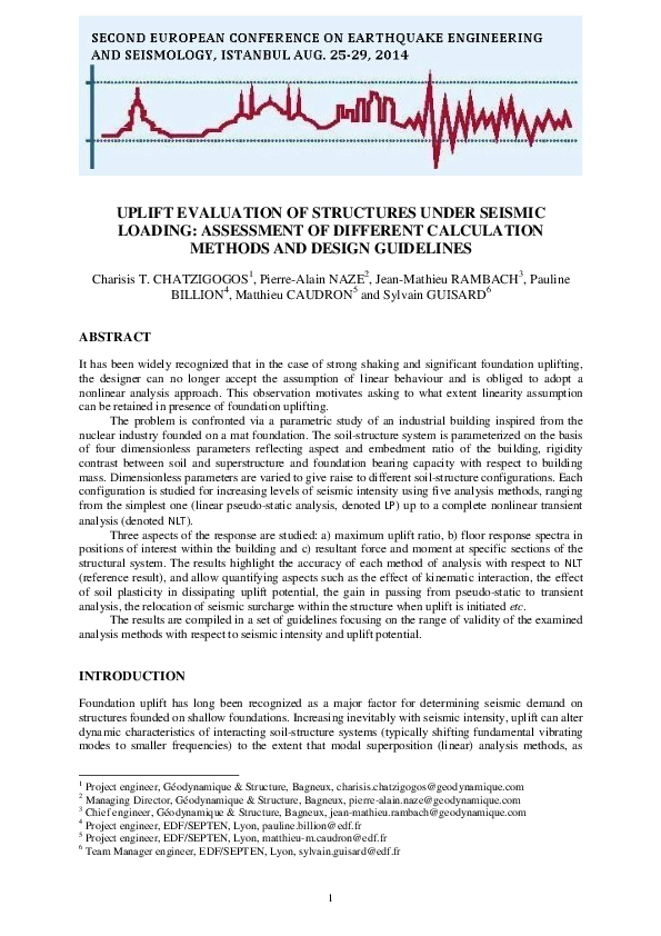(PDF) Uplift Evaluation of Structures Under Seismic Loading : Assessment of Different ...