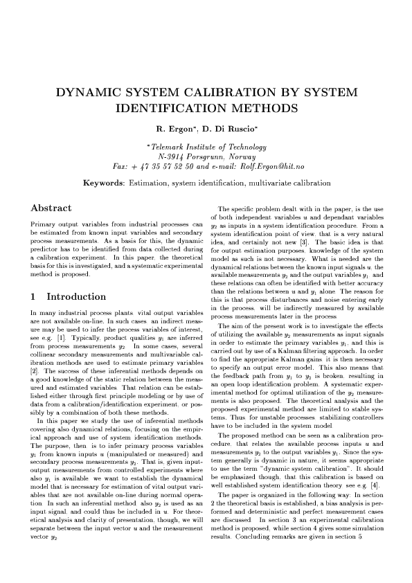 (PDF) Dynamic system calibration by system identification methods