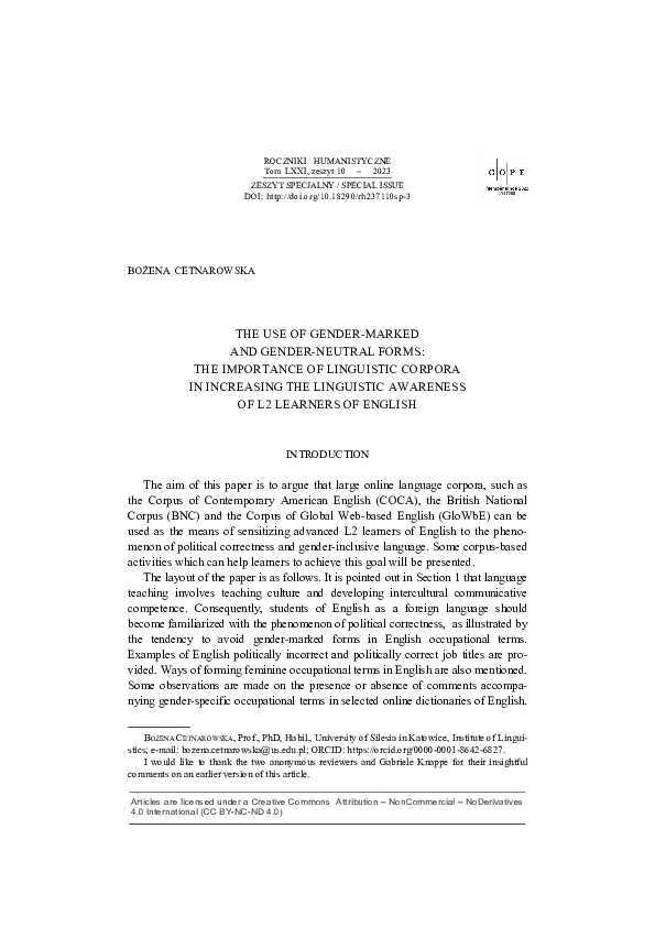 (PDF) The Use of Gender-Marked and Gender-Neutral Forms: The Importance ...